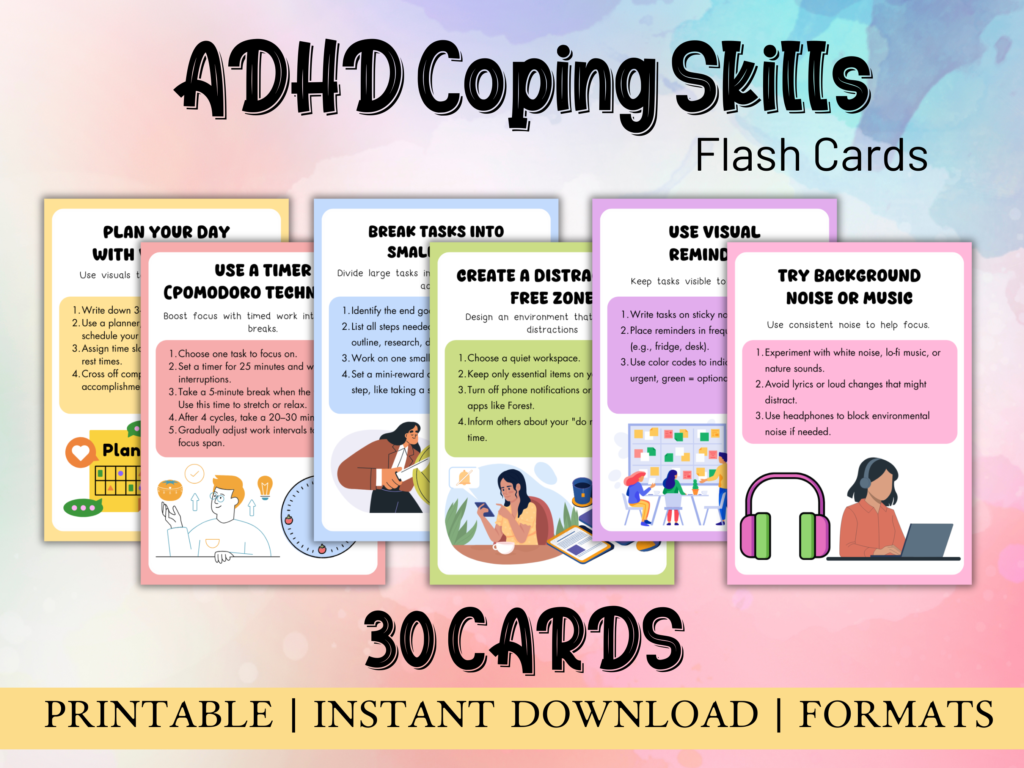 ADHD coping skills cards, ADHD therapy tools, ADHD bundle, adhd for ...