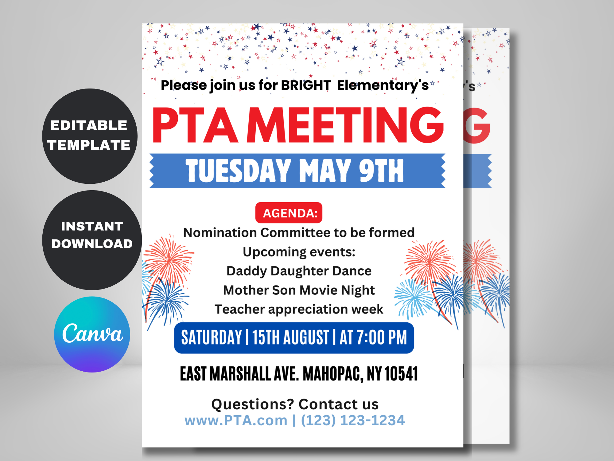Editable PTA Meeting Flyer | PTO July Reminder Template