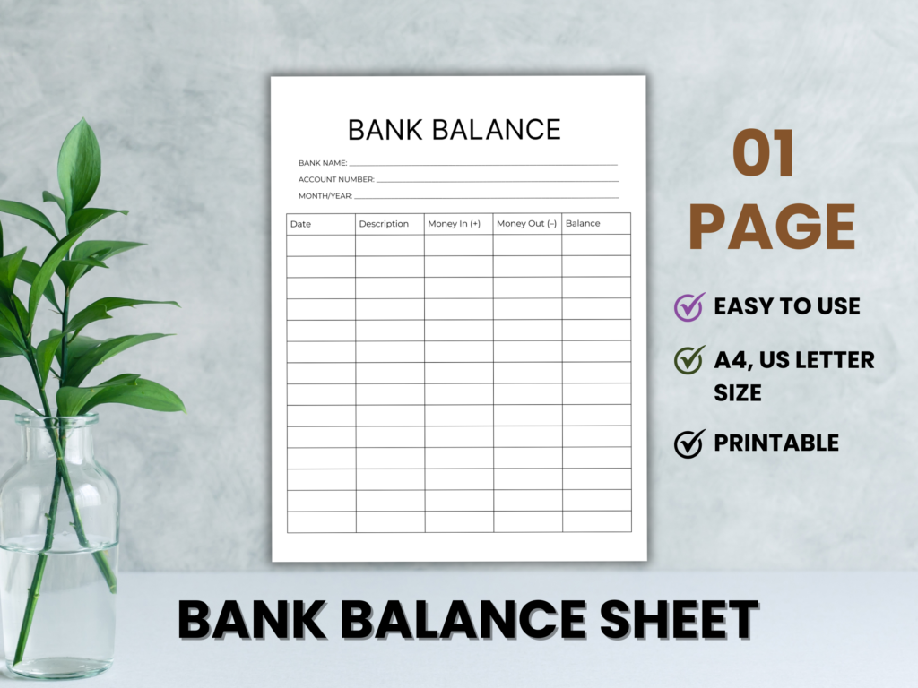 Bank Balance Sheet Printable | Finance & Expense Tracker - Creative Perch