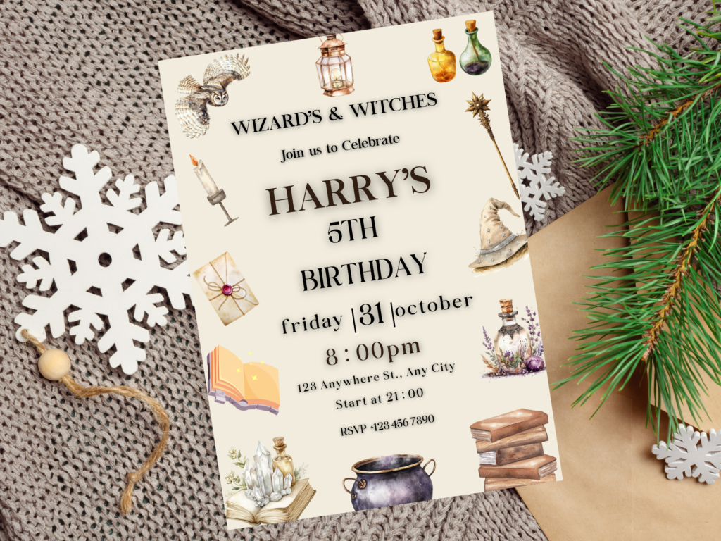 Editable Wizard Birthday Party Invitation Template - Creative Perch