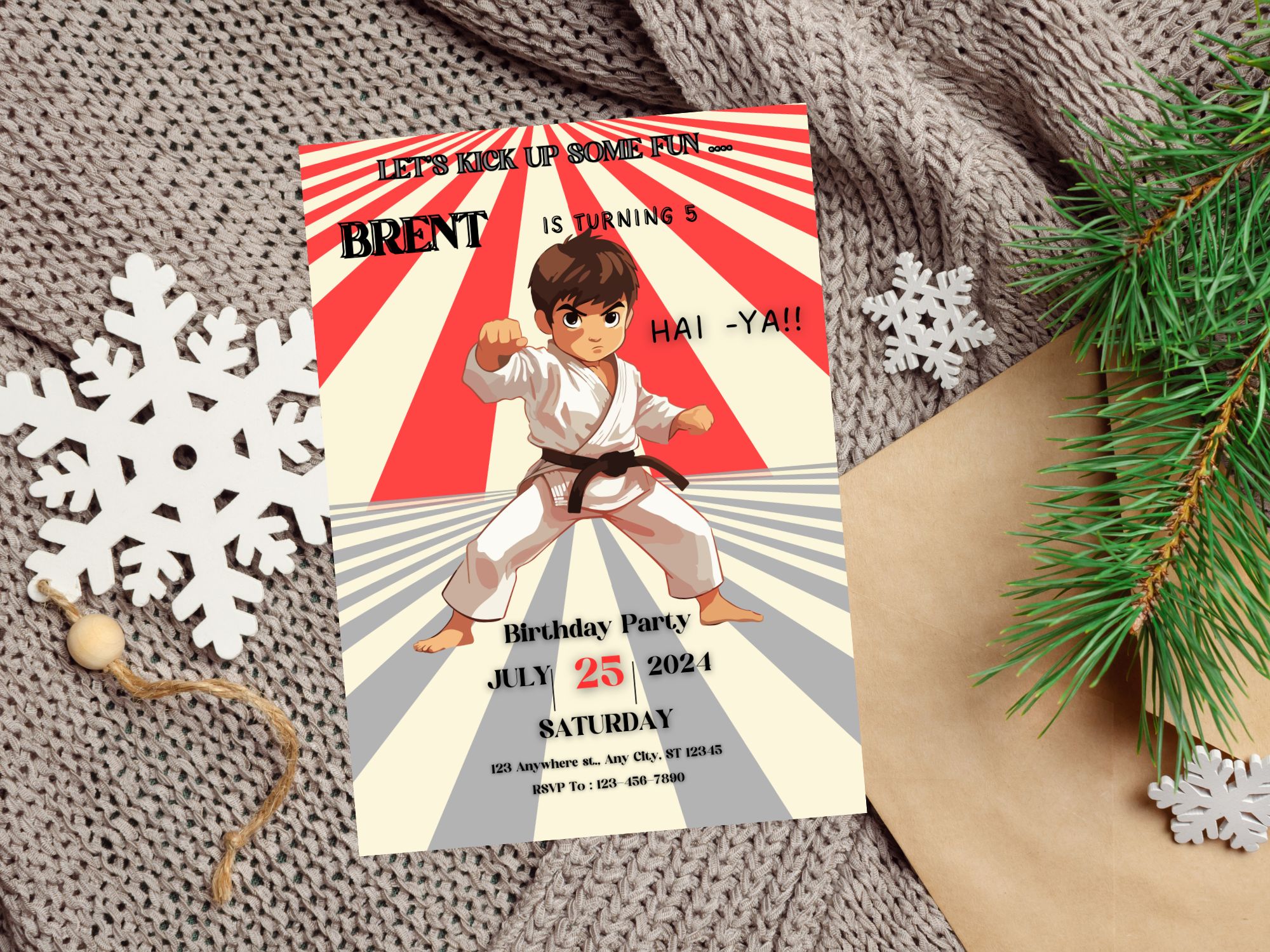 Editable karate Birthday Invitation Template - Creative Perch