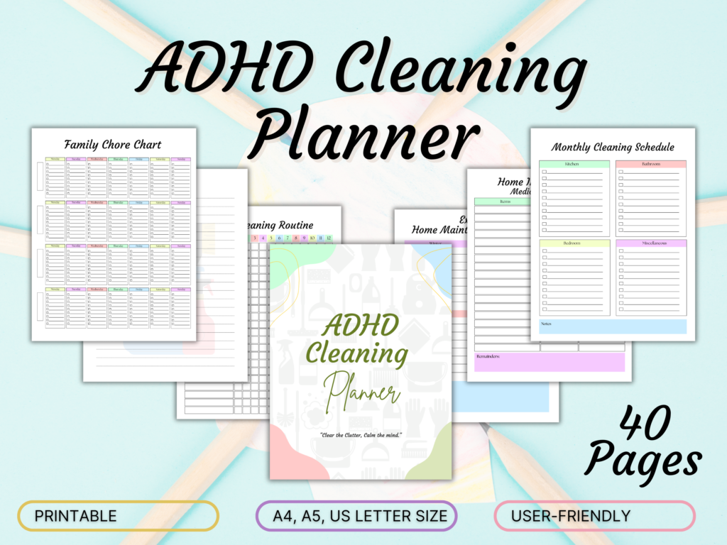 Printable ADHD Cleaning Planner, Family Household Cleaning Schedule ...