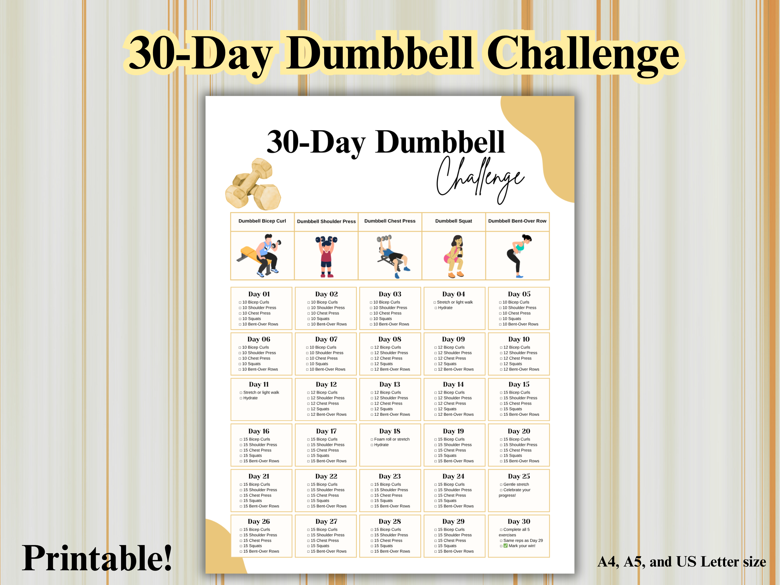 30 Day Dumbbell Challenge Printable | Dumbbell Workout Planner ...
