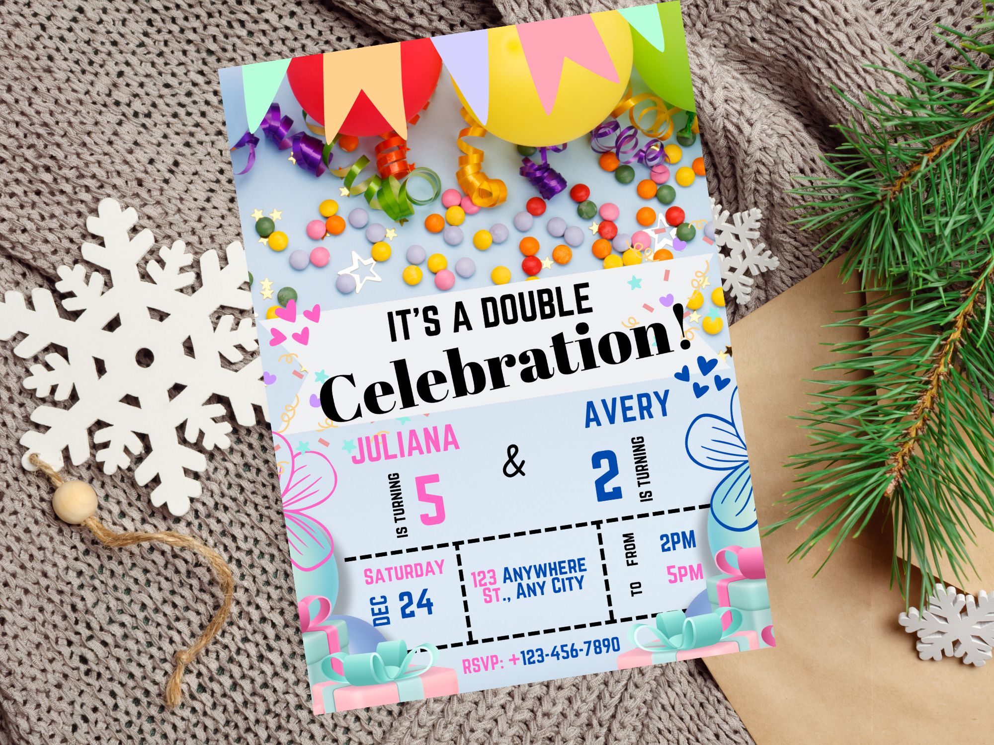 Editable Double Birthday Invitation Template - Creative Perch