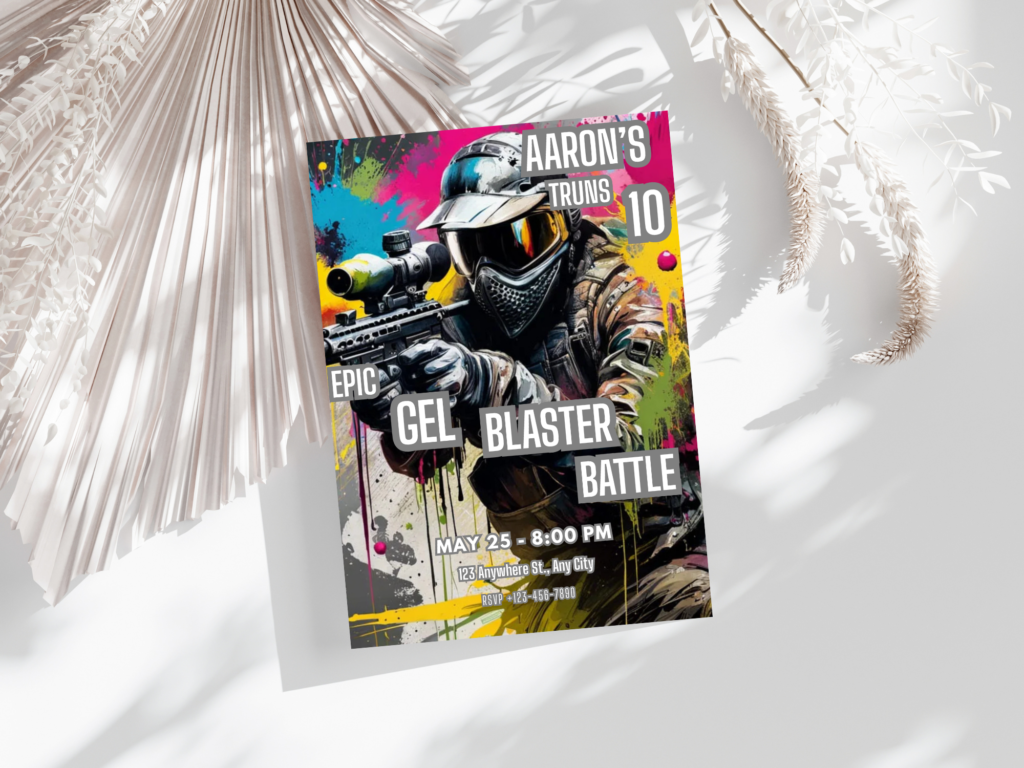 Editable Gel Blaster Birthday Invitation Template