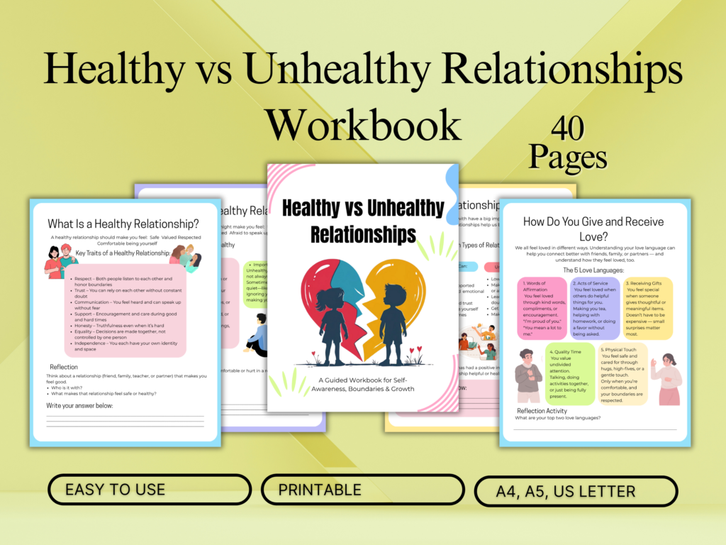 Healthy vs Unhealthy Relationships Workbook for Teens
