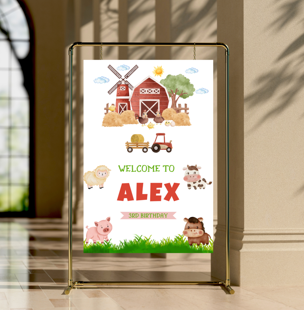 Farm Birthday Welcome Sign | Barnyard Animal Editable Template ...