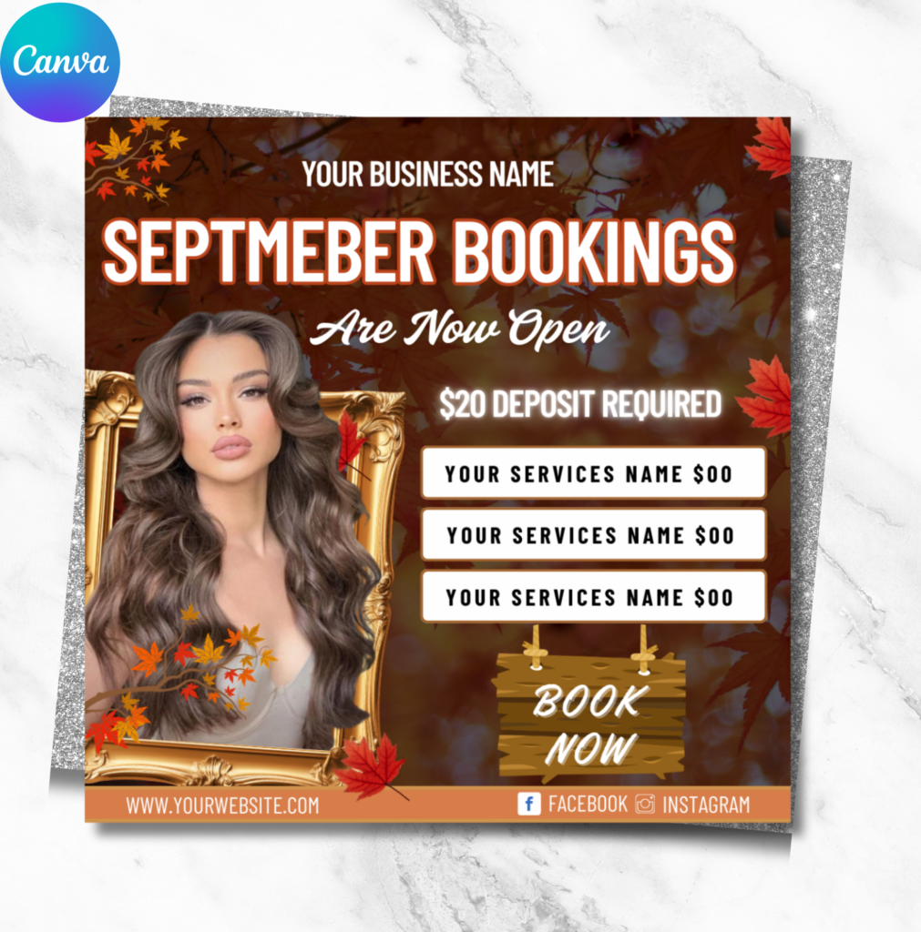 September Booking Flyer | Editable Fall Season Canva Template ...