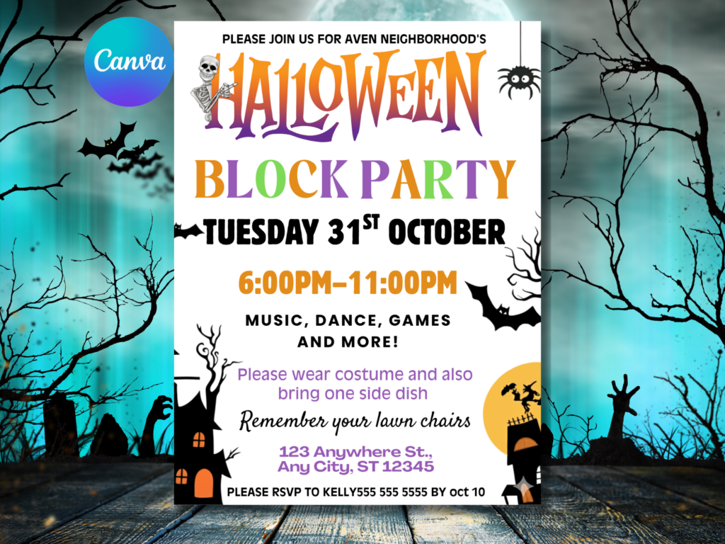 Editable Halloween Block Trick or Treat Neighbourhood Party Flyer ...