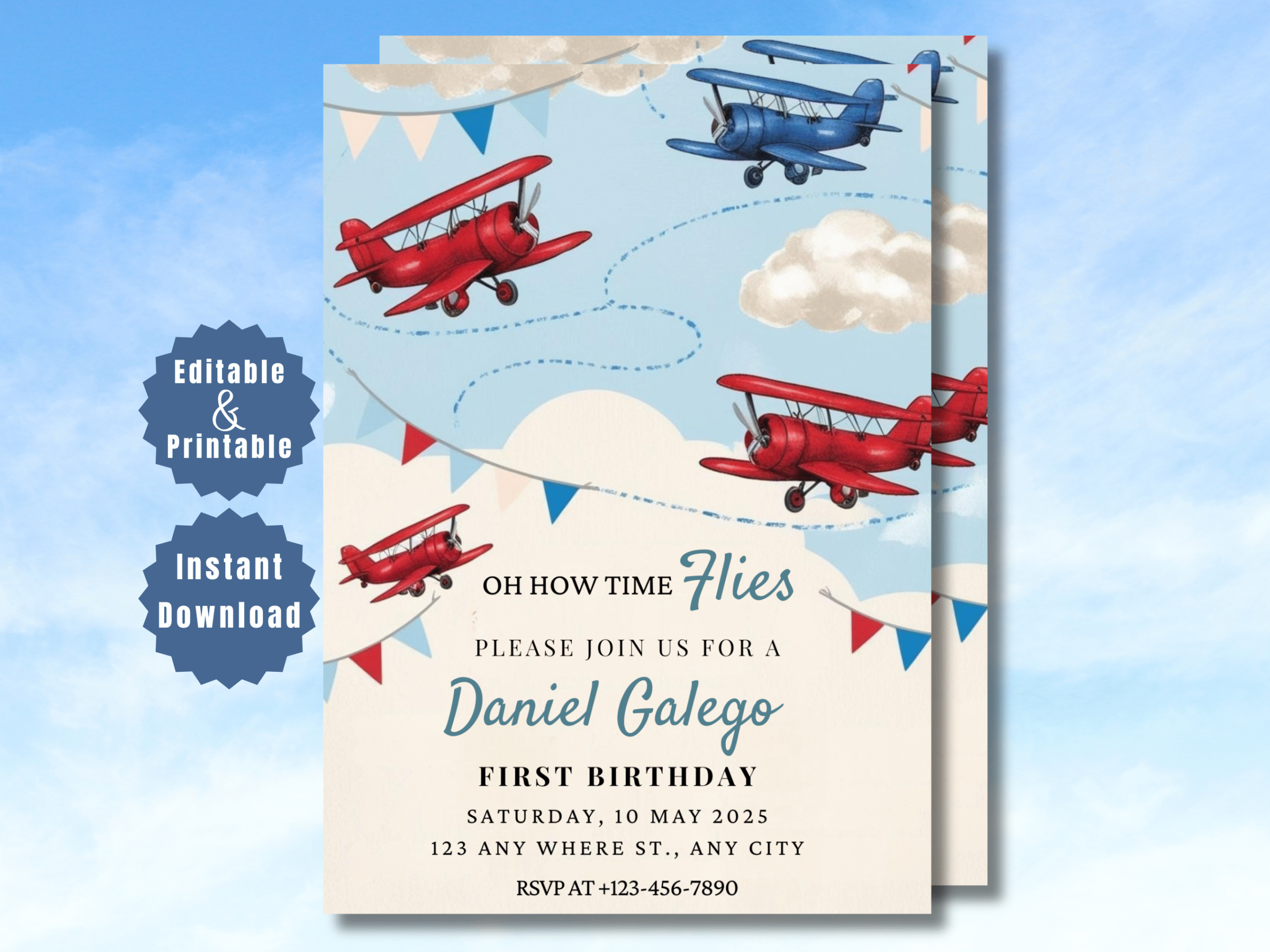 Editable Airplane Birthday Invitation - Creative Perch