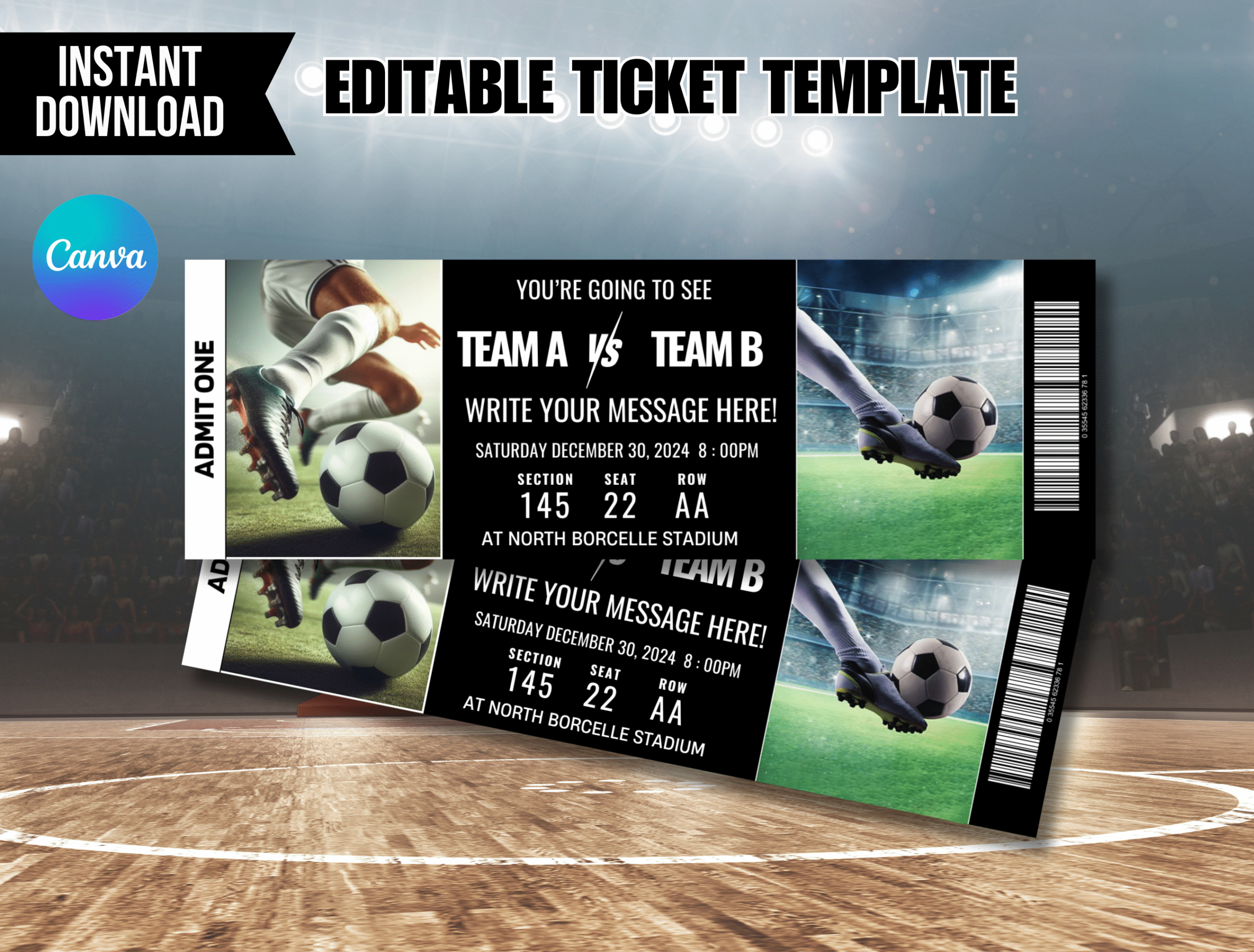 Editable Soccer Game Ticket - Creative Perch